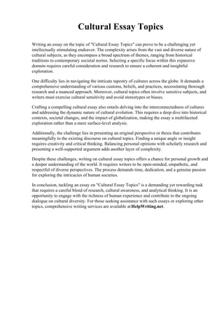 Cultural Essay Topics | PDF