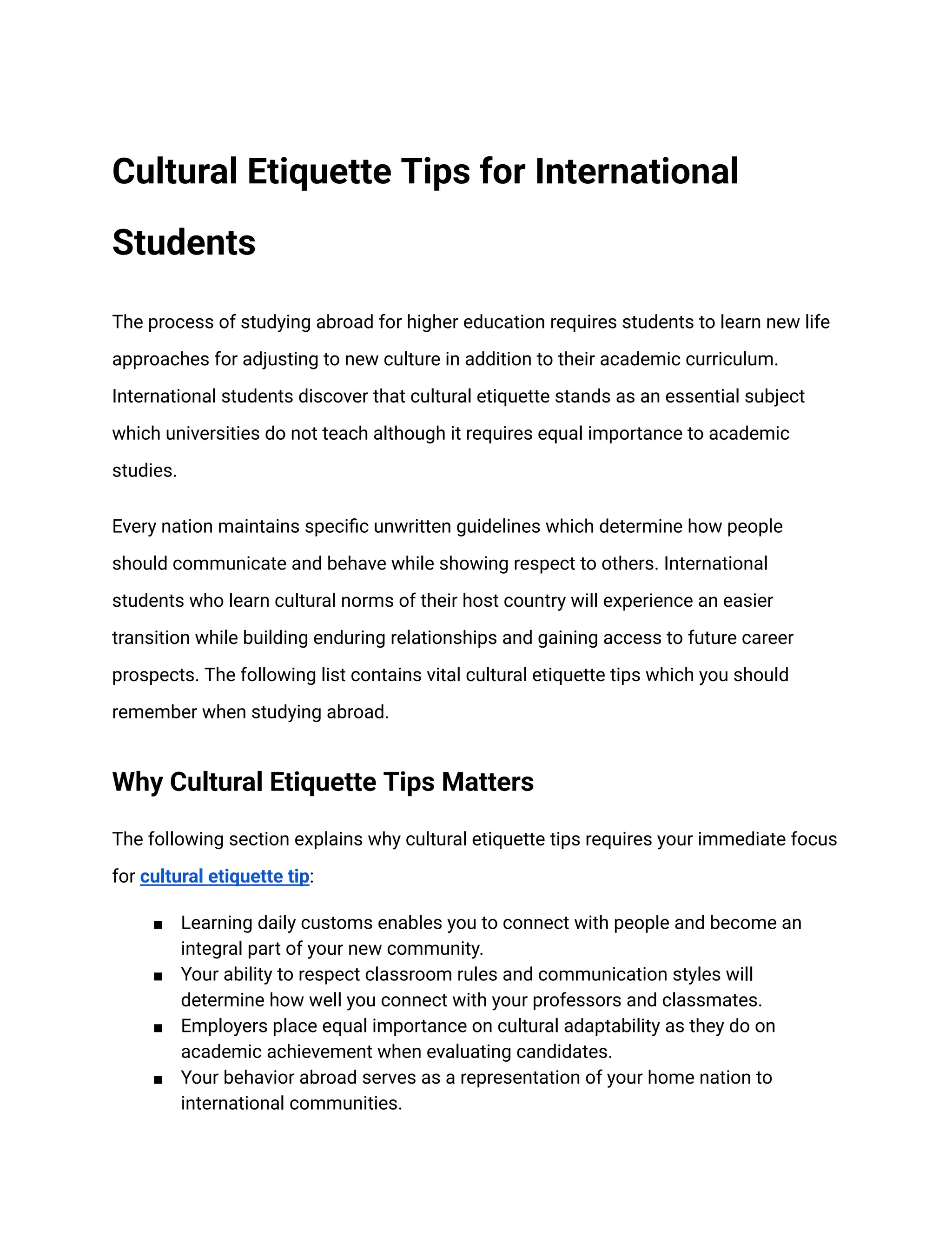 cultural etiquette tip study abroad for students | PDF