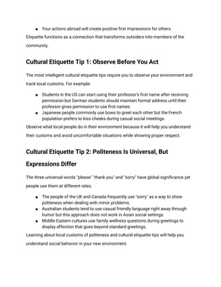 cultural etiquette tip study abroad for students | PDF
