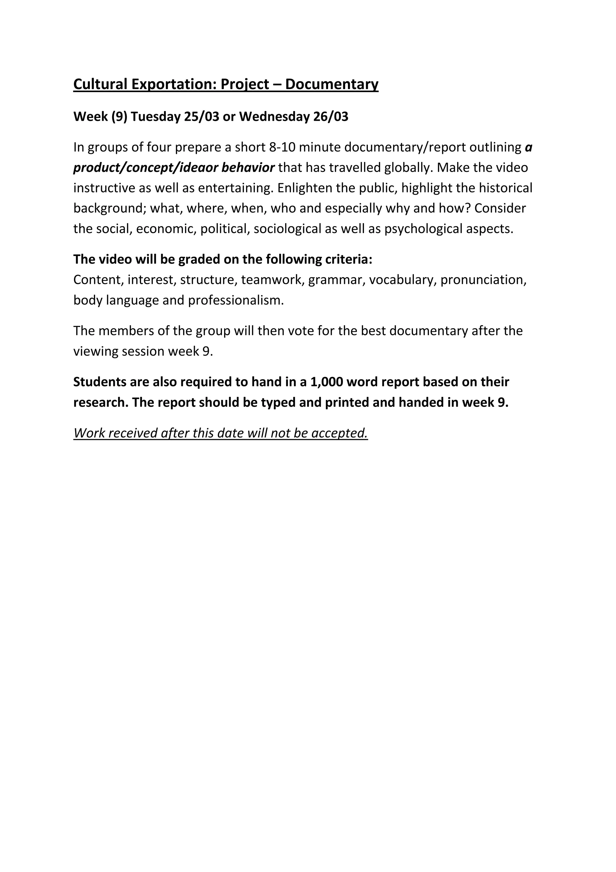 Cultural exportation group project | DOCX