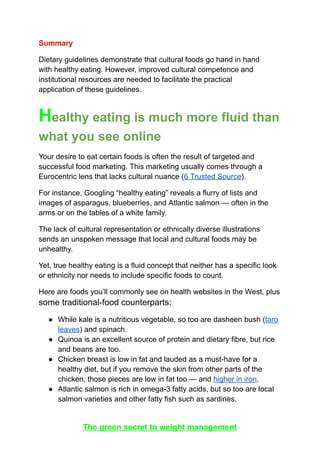 Cultural Foods & Healthy Eating.pdf | Healthy Cooking and Eating | Food ...