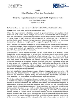 Prof. Janet Blake (Shahid Beheshti University, Iran) - Cultural ...