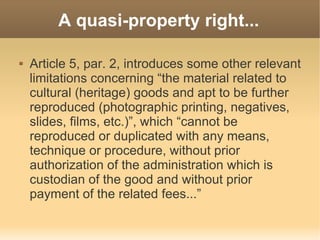 Cultural heritage and the public domain - A review of the Italian ...