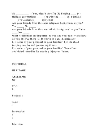 CULTURAL HERITAGE ASSESSMENT TOOLStudent’s nameInstructions .docx