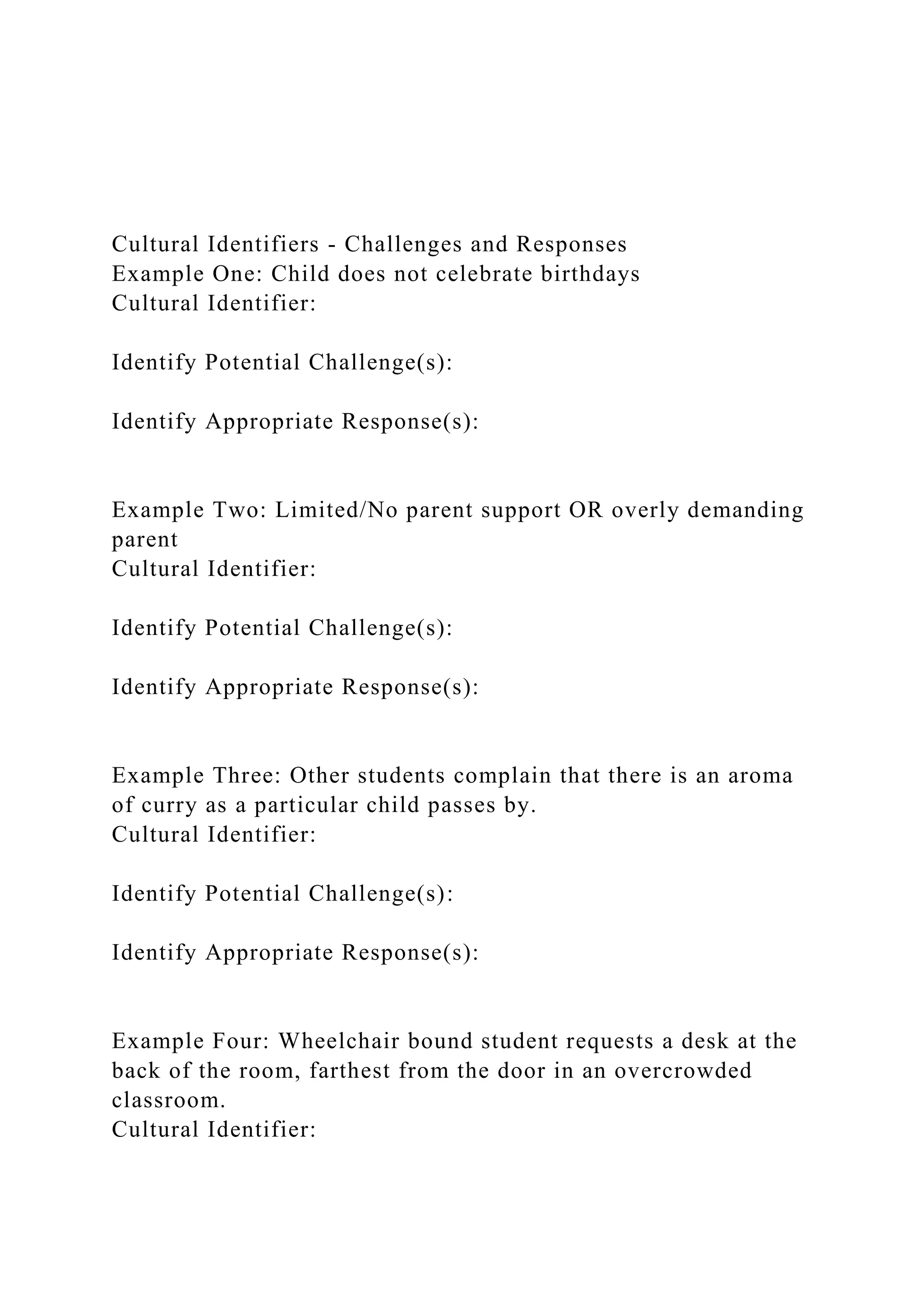 Cultural Identifiers - Challenges and ResponsesExample One .docx