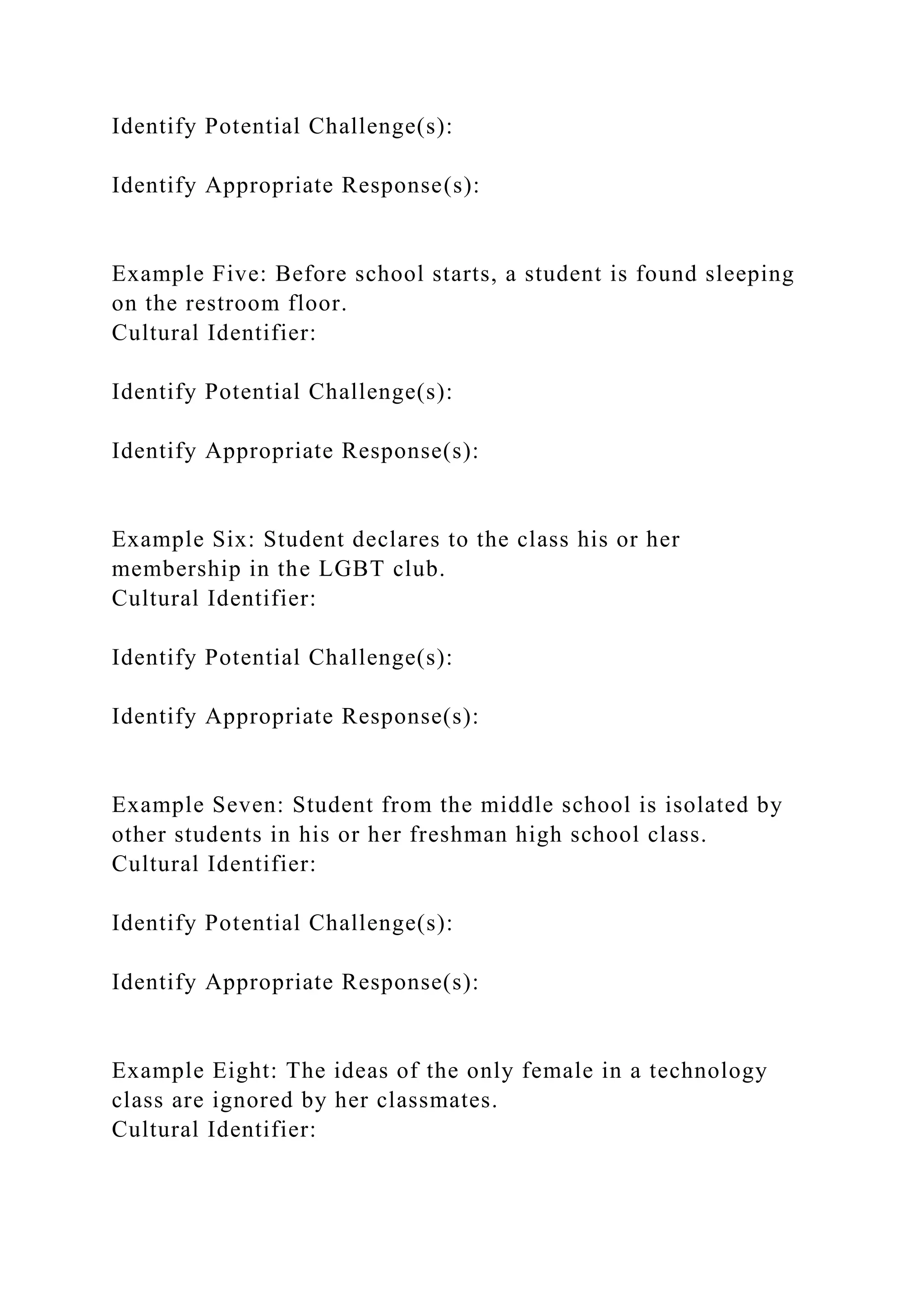 Cultural Identifiers - Challenges and ResponsesExample One .docx