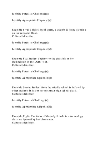 Cultural Identifiers - Challenges and ResponsesExample One .docx