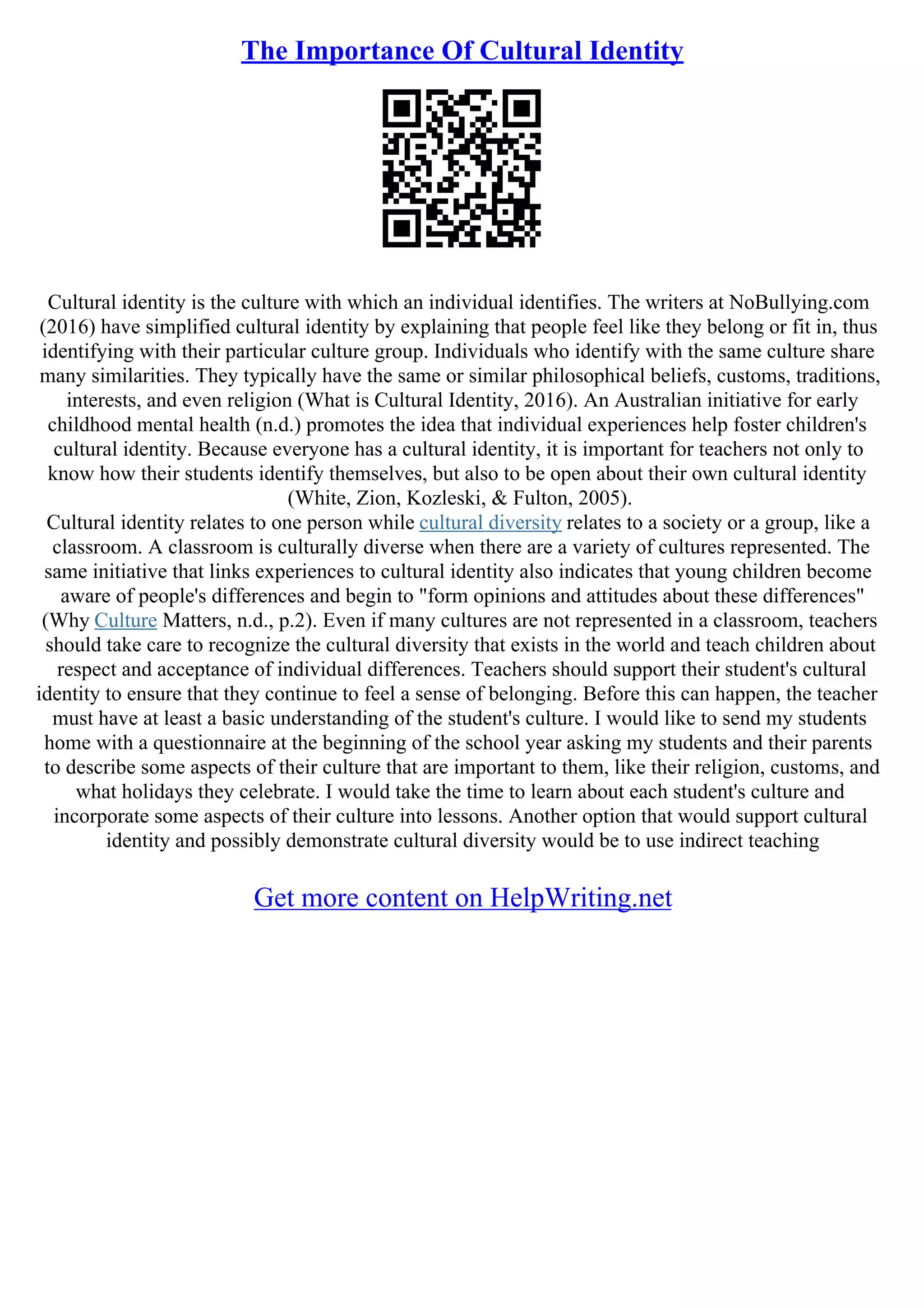 Cultural Identity Essay | PDF