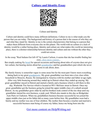 Cultural Identity Essay | PDF
