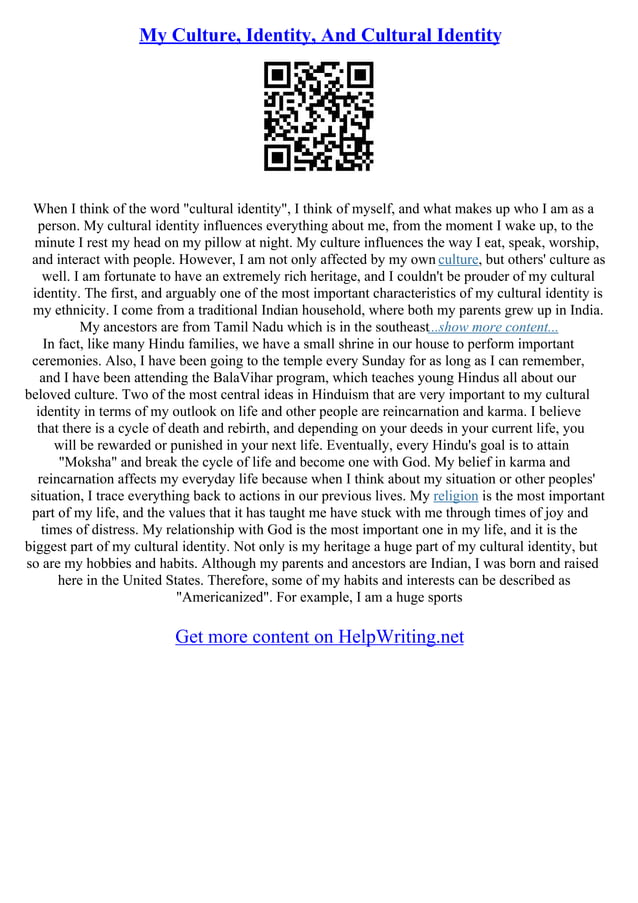 Cultural Identity Essay | PDF
