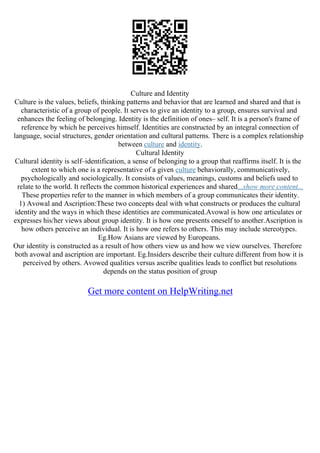 Cultural Identity Essay | PDF
