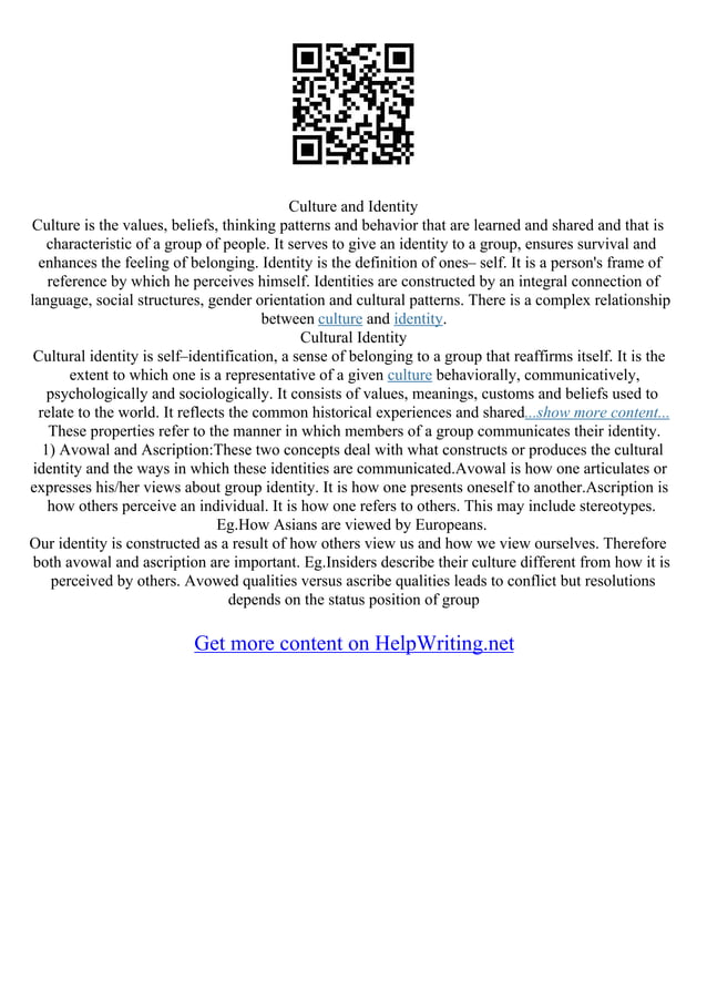 Cultural Identity Essay | PDF