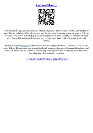 Cultural Identity Essay | PDF