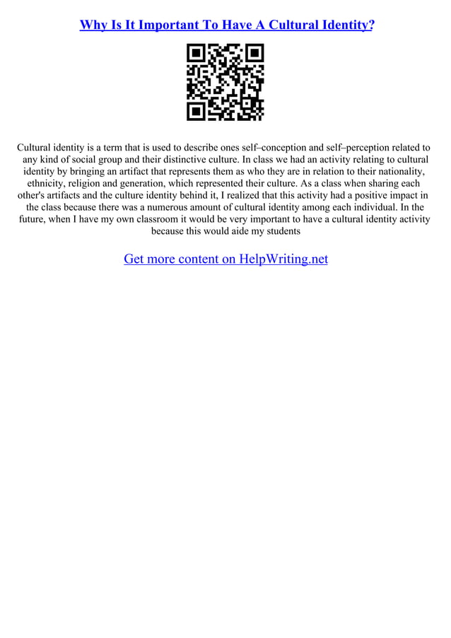 Cultural Identity Essay | PDF