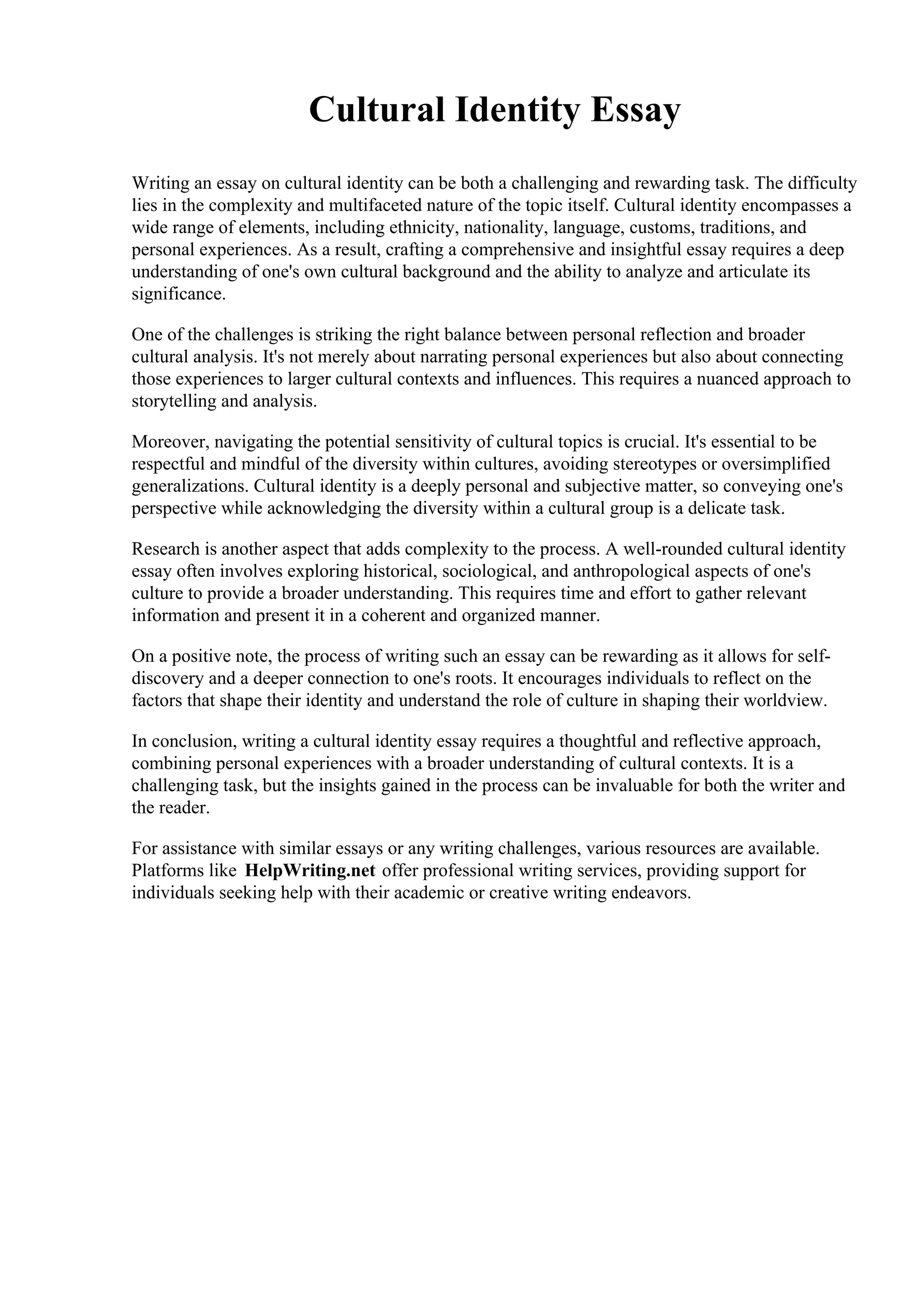 Cultural Identity Essay.pdf | Homework and Study | Education