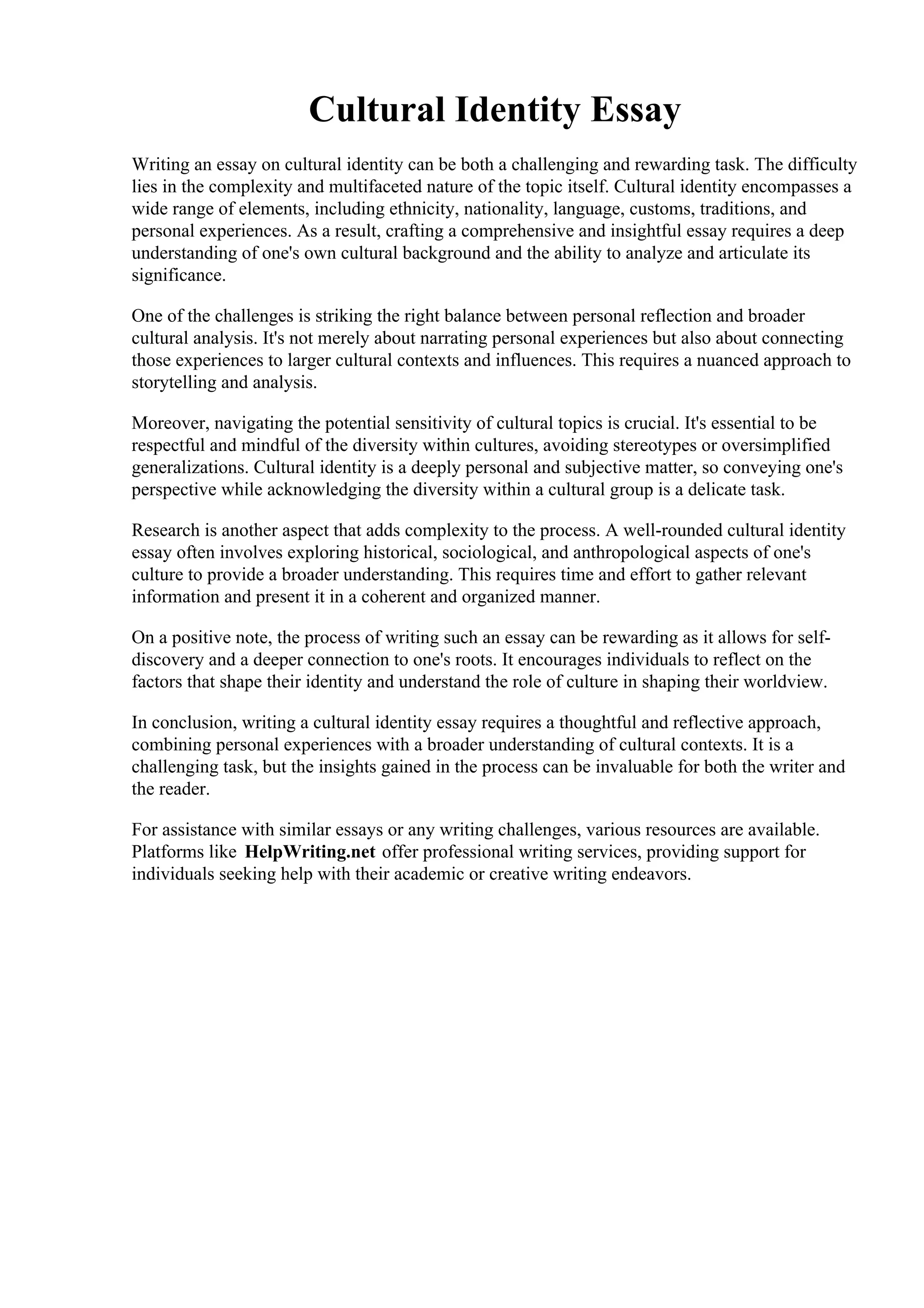 Cultural Identity Essay | PDF