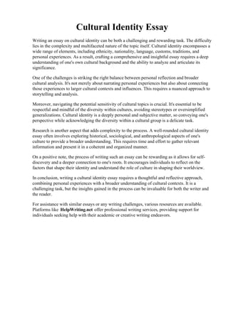 Cultural Identity Essay | PDF