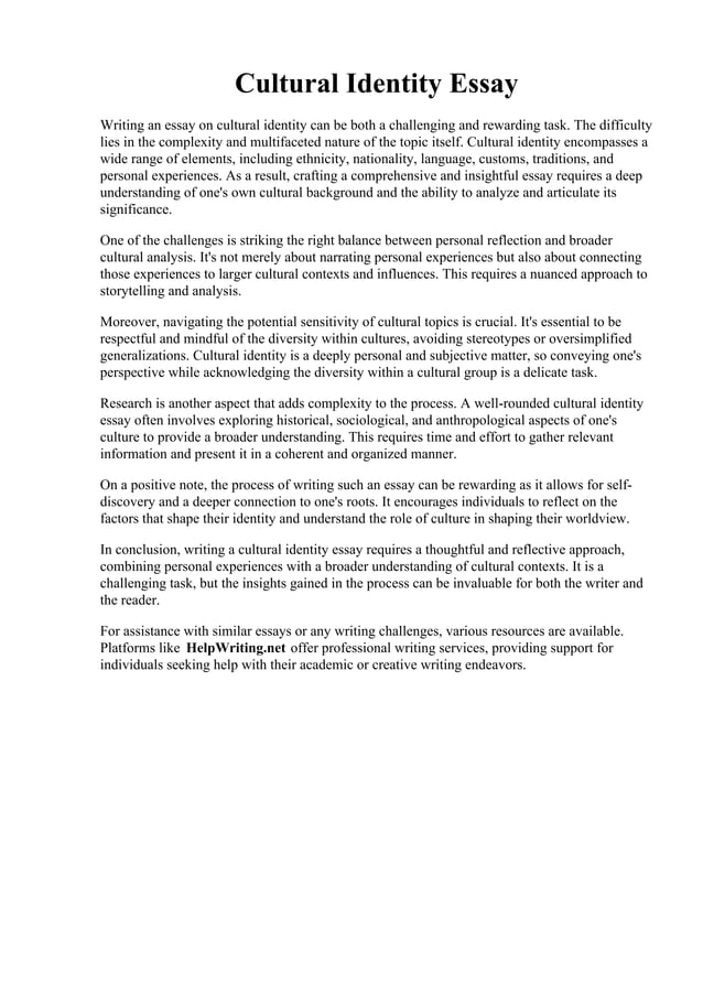 Cultural Identity Essay | PDF