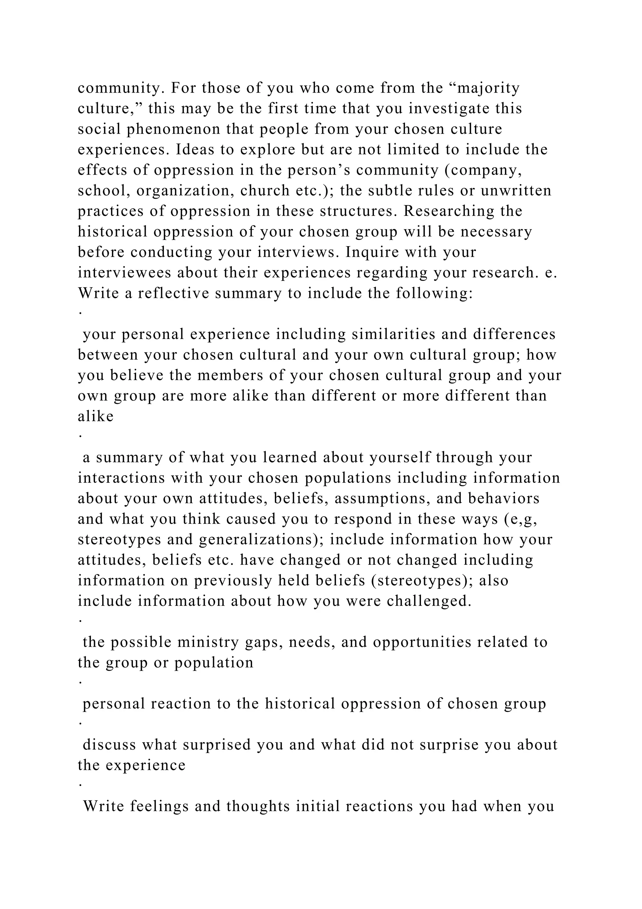 Cultural Immersion Project Students will complete a cultural immer.docx