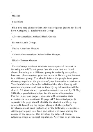 Cultural Immersion Project Students will complete a cultural immer.docx ...