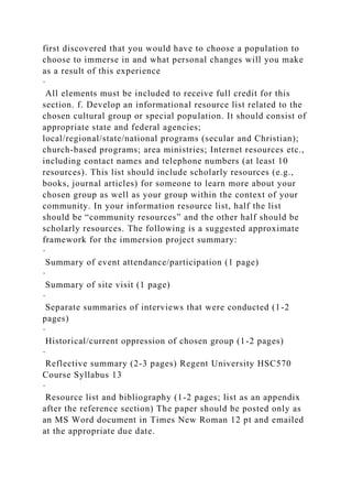 Cultural Immersion Project Students will complete a cultural immer.docx ...