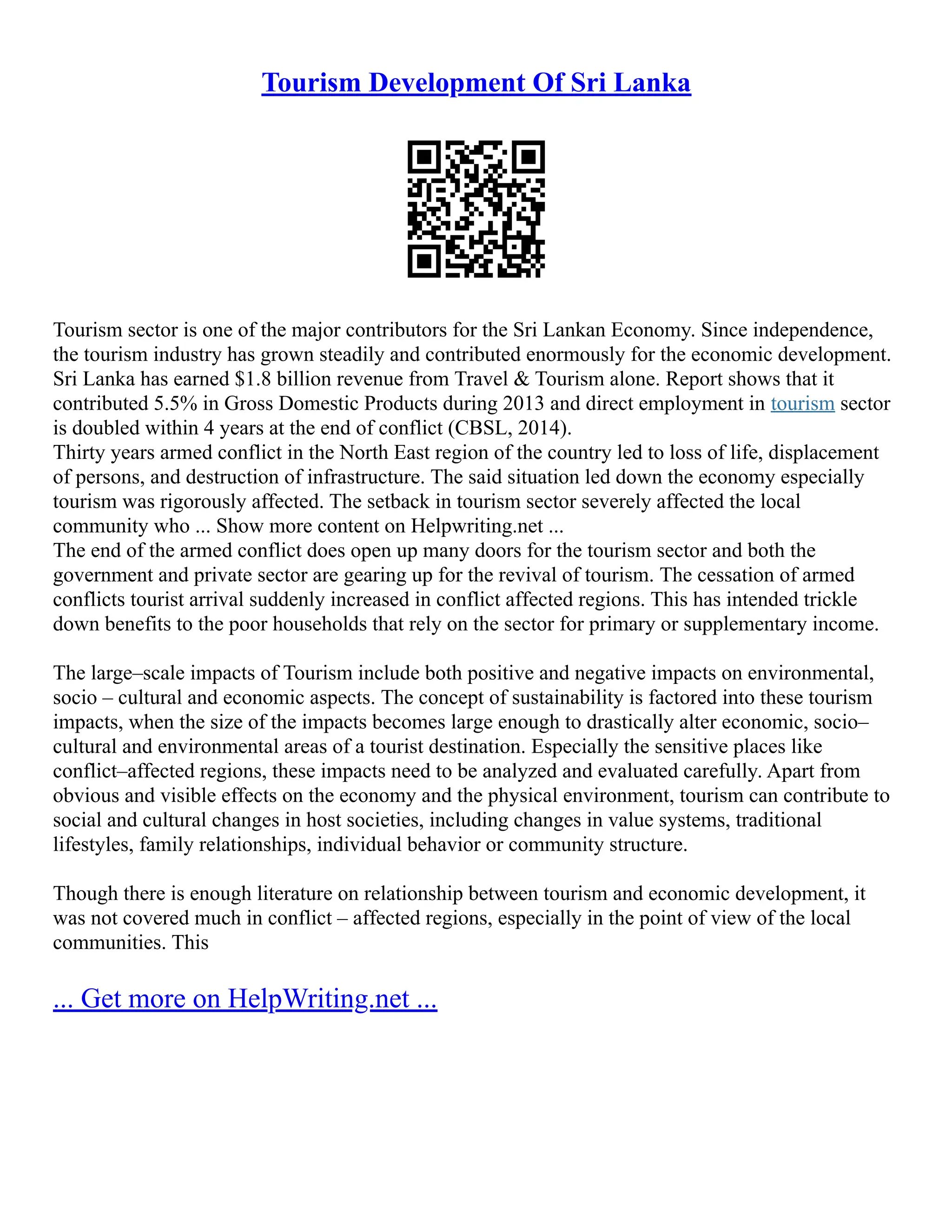 Cultural Impacts Of Tourism Development | PDF