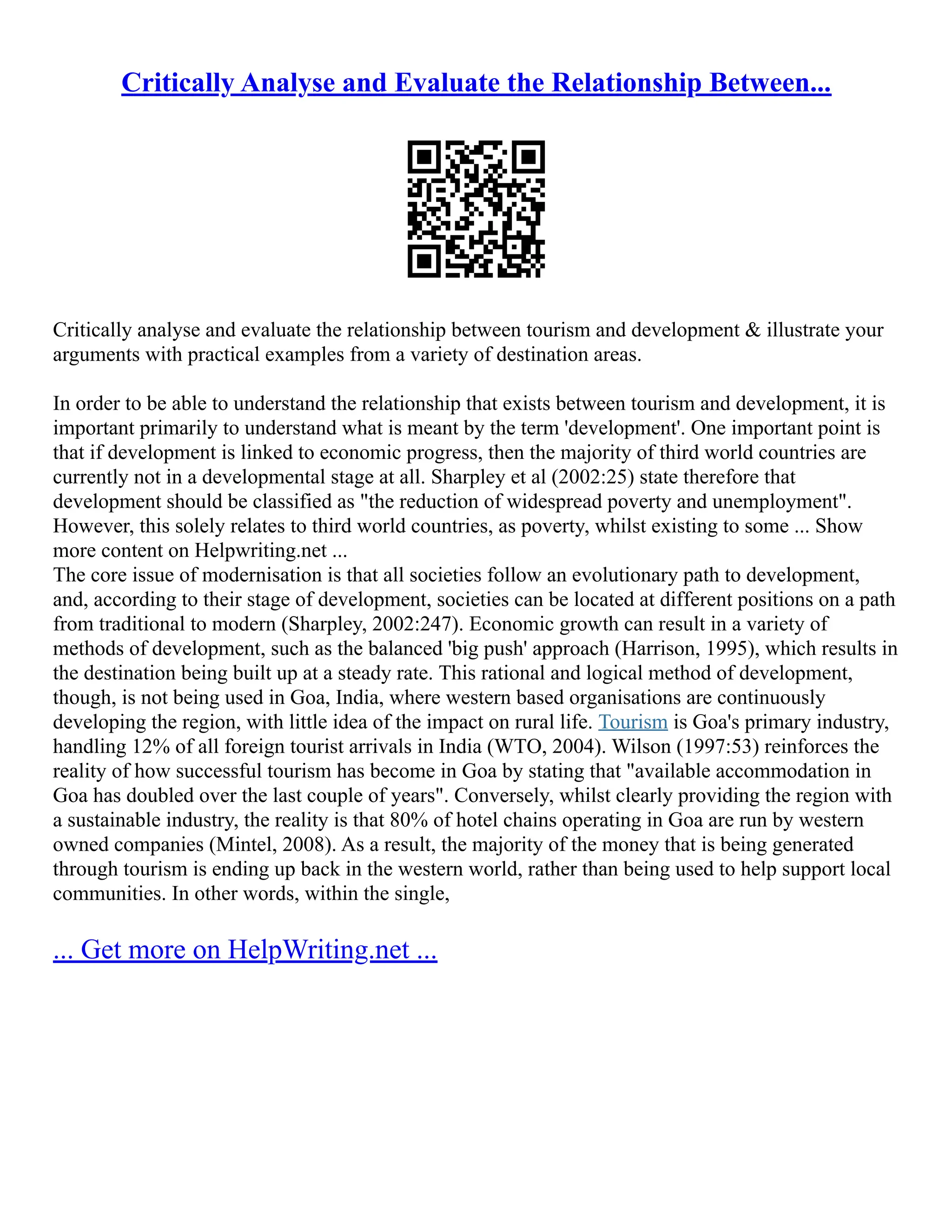 Cultural Impacts Of Tourism Development | PDF