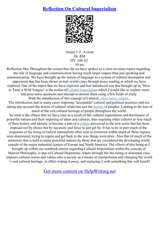 Cultural Imperialism Essay | PDF