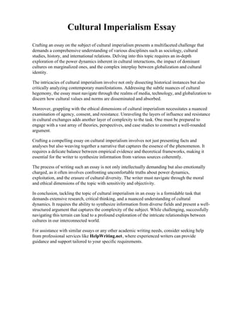 Cultural Imperialism Essay.pdf | Arts and Crafts | Hobbies & Interests