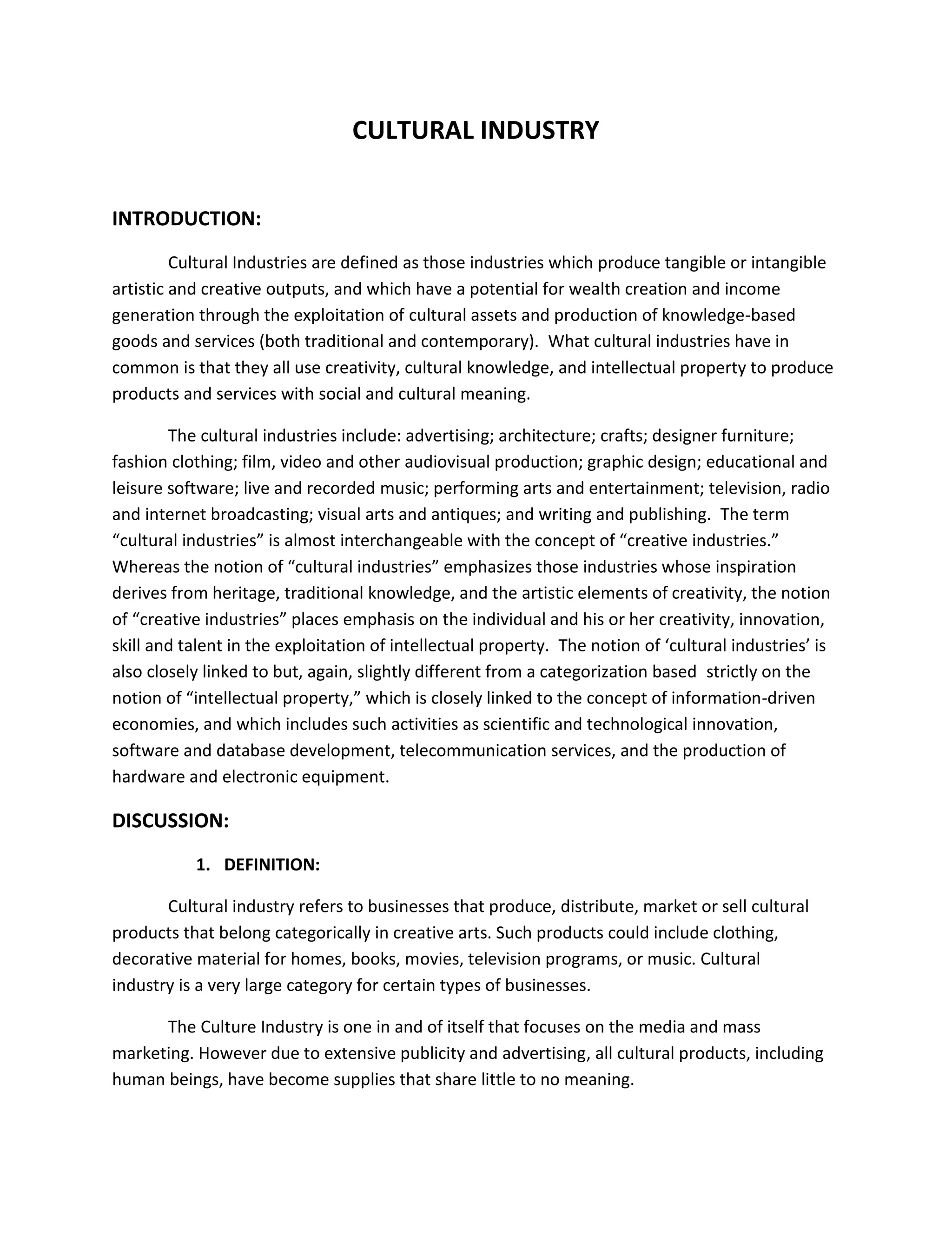 Cultural Industry | DOCX