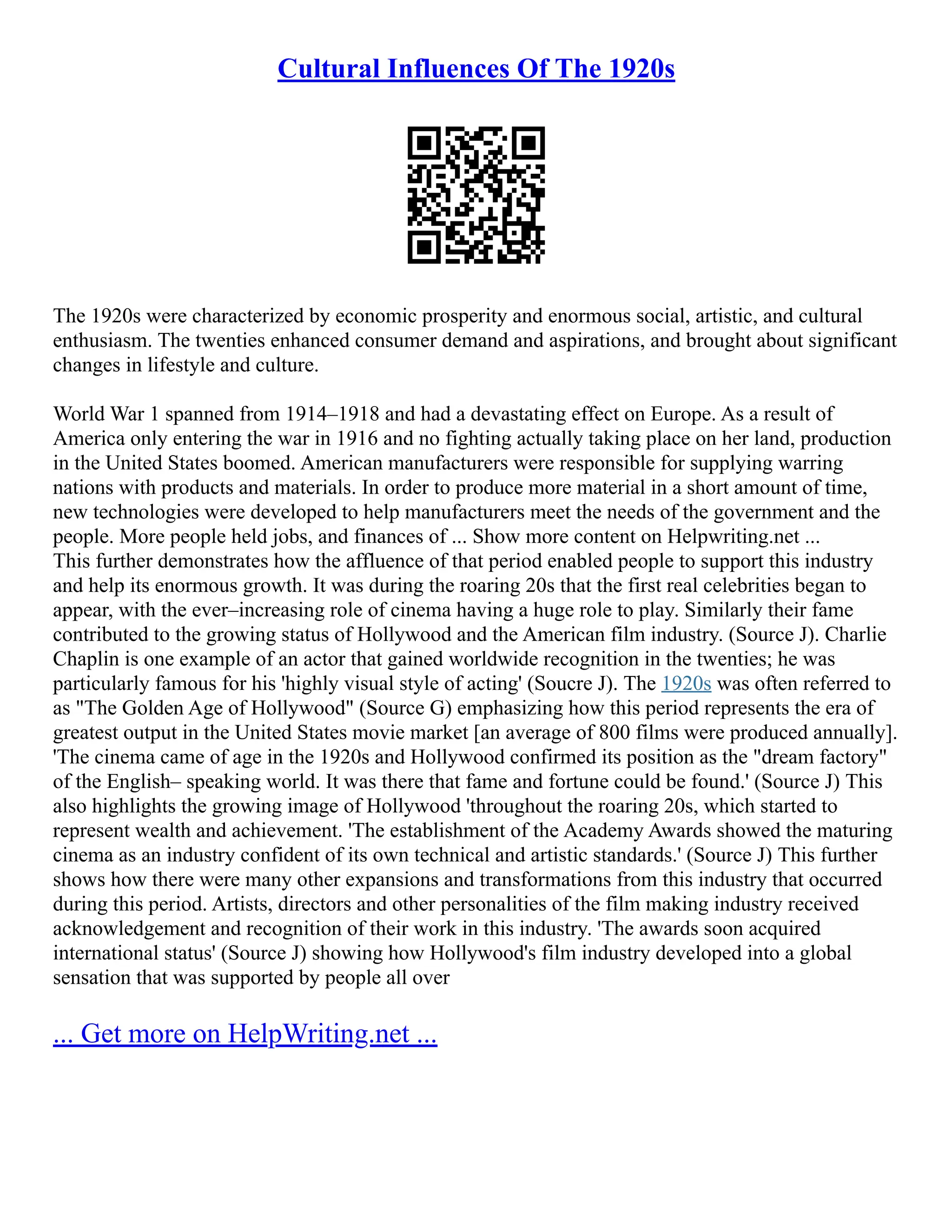 Cultural Influences Of The 1920S | PDF