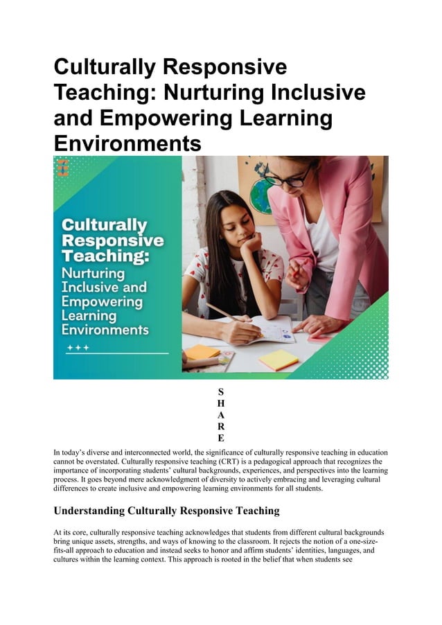 Culturally Responsive Teaching: Nurturing Inclusive and Empowering Learning Environments | PDF
