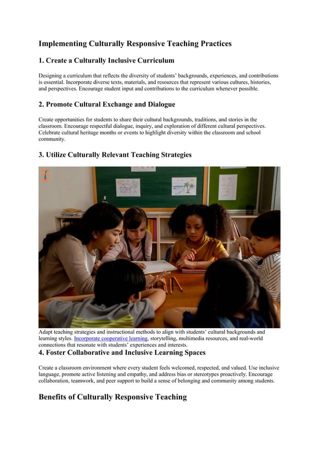 Culturally Responsive Teaching: Nurturing Inclusive and Empowering Learning Environments | PDF