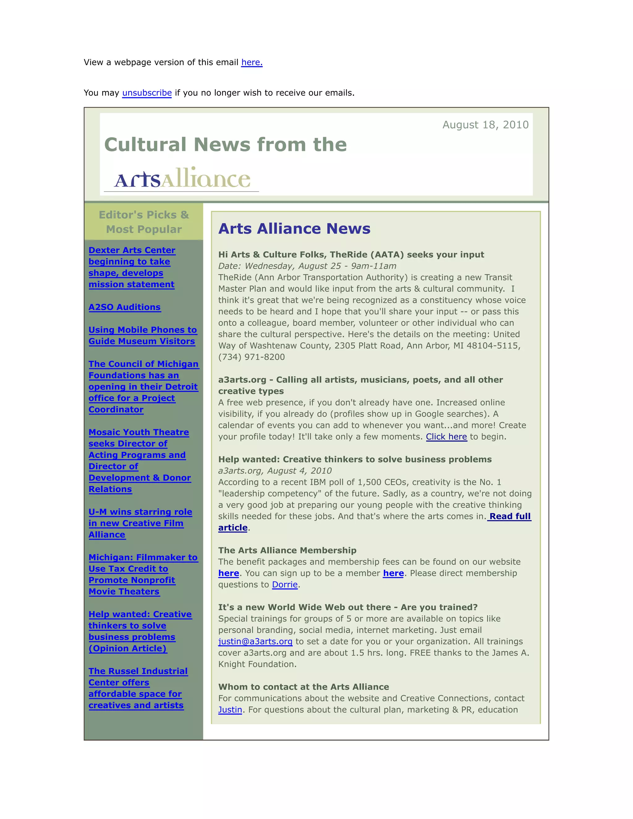 *SAMPLE* Content Curation/Layout Arts Non-Profit Newsletter | PDF ...