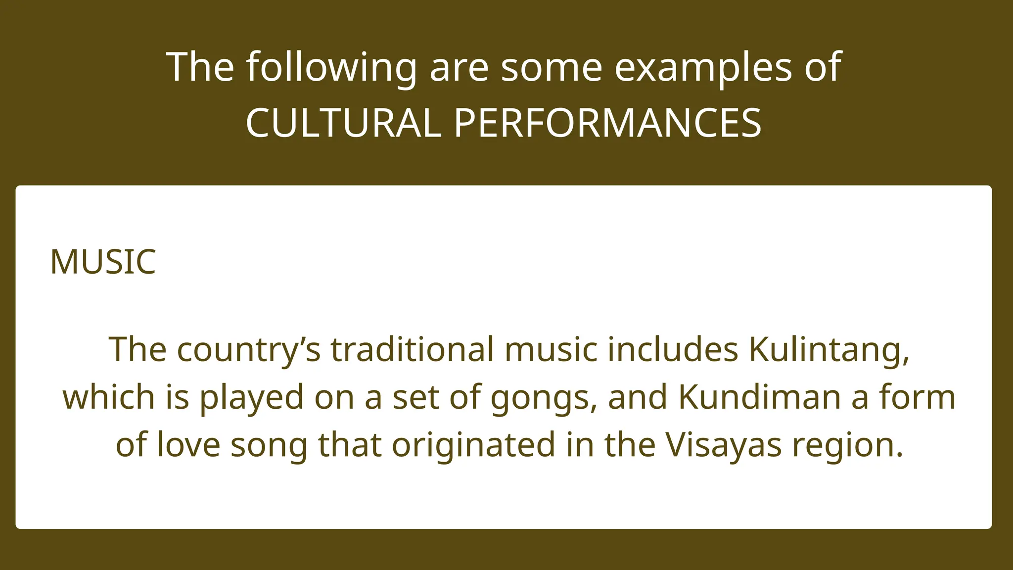 Cultural Performance and Indigenous Practices, and Religious Rites and ...