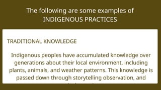 Cultural Performance and Indigenous Practices, and Religious Rites and ...