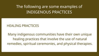 Cultural Performance and Indigenous Practices, and Religious Rites and ...