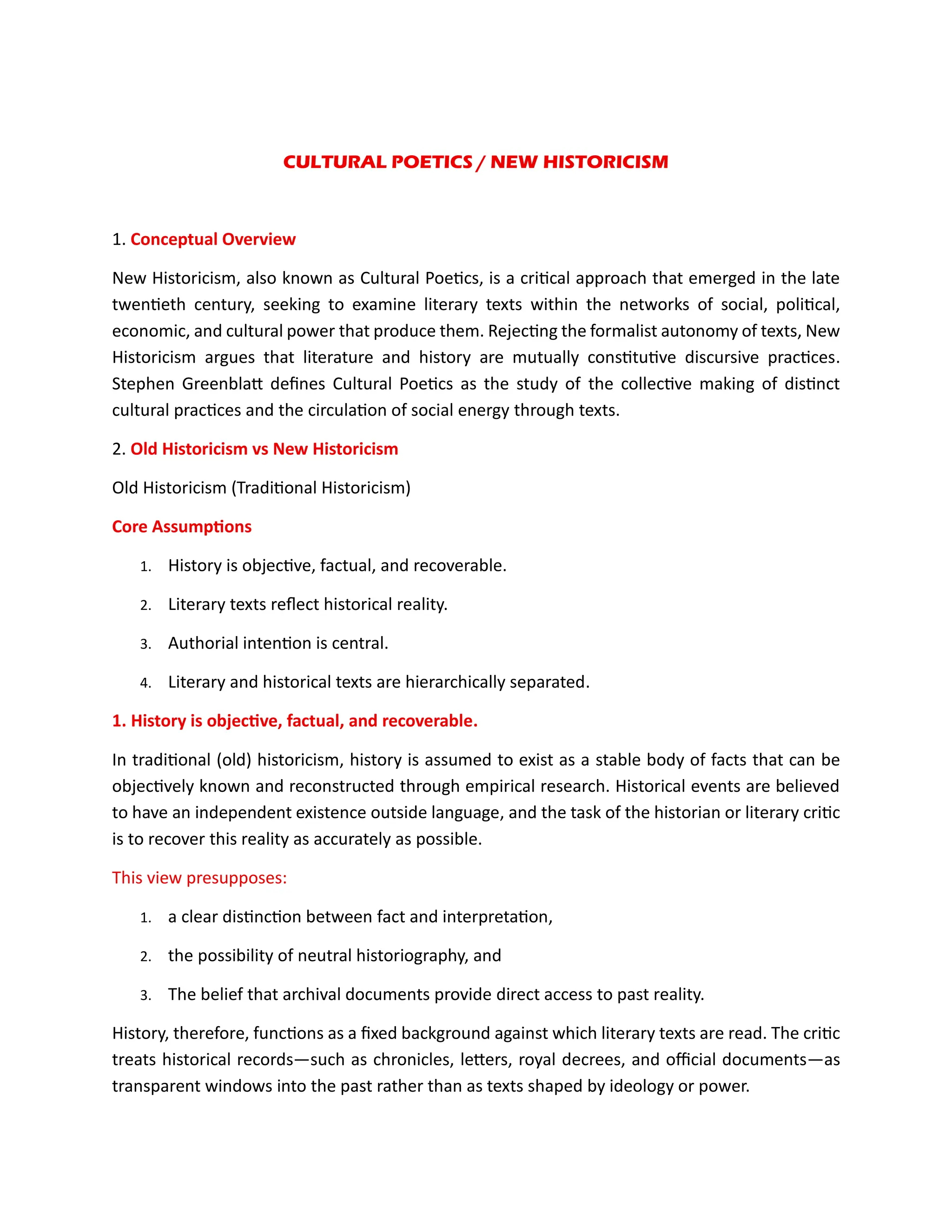 Old Historicism vs New Historicism Slides | PDF