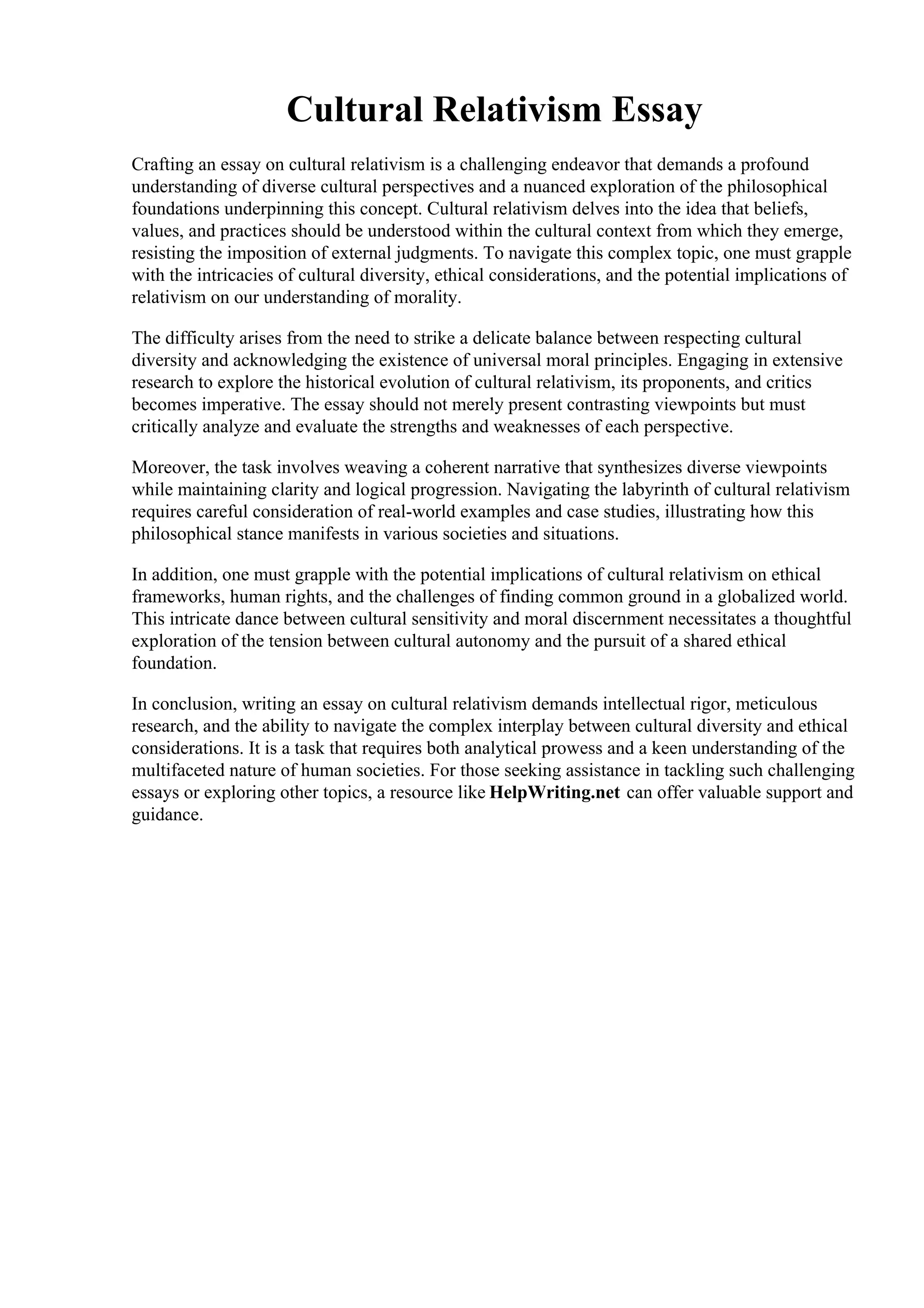 Cultural Relativism Essay | PDF