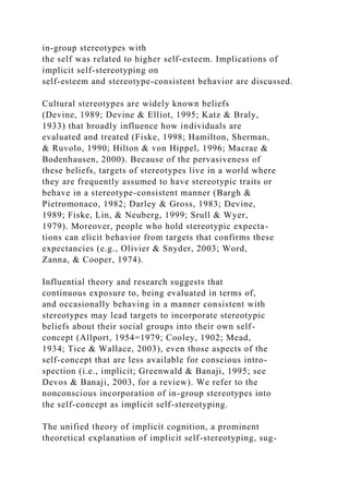 Cultural Stereotypes and the Self A Closer Examination ofIm.docx