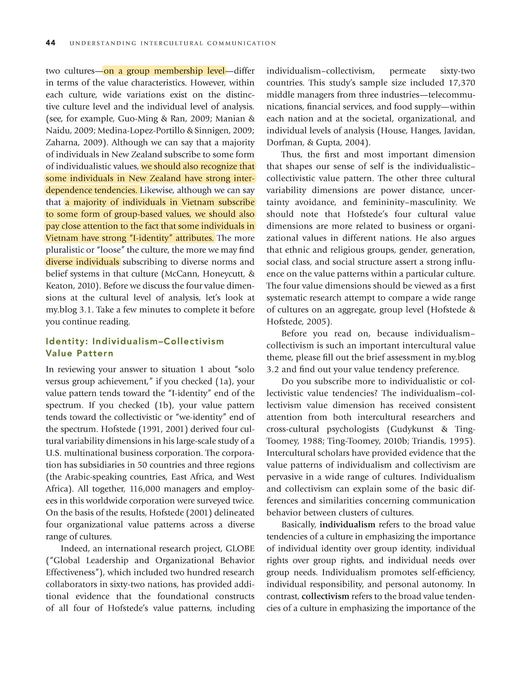 Cultural value dimensions Cultural value dimensions Cultural value ...