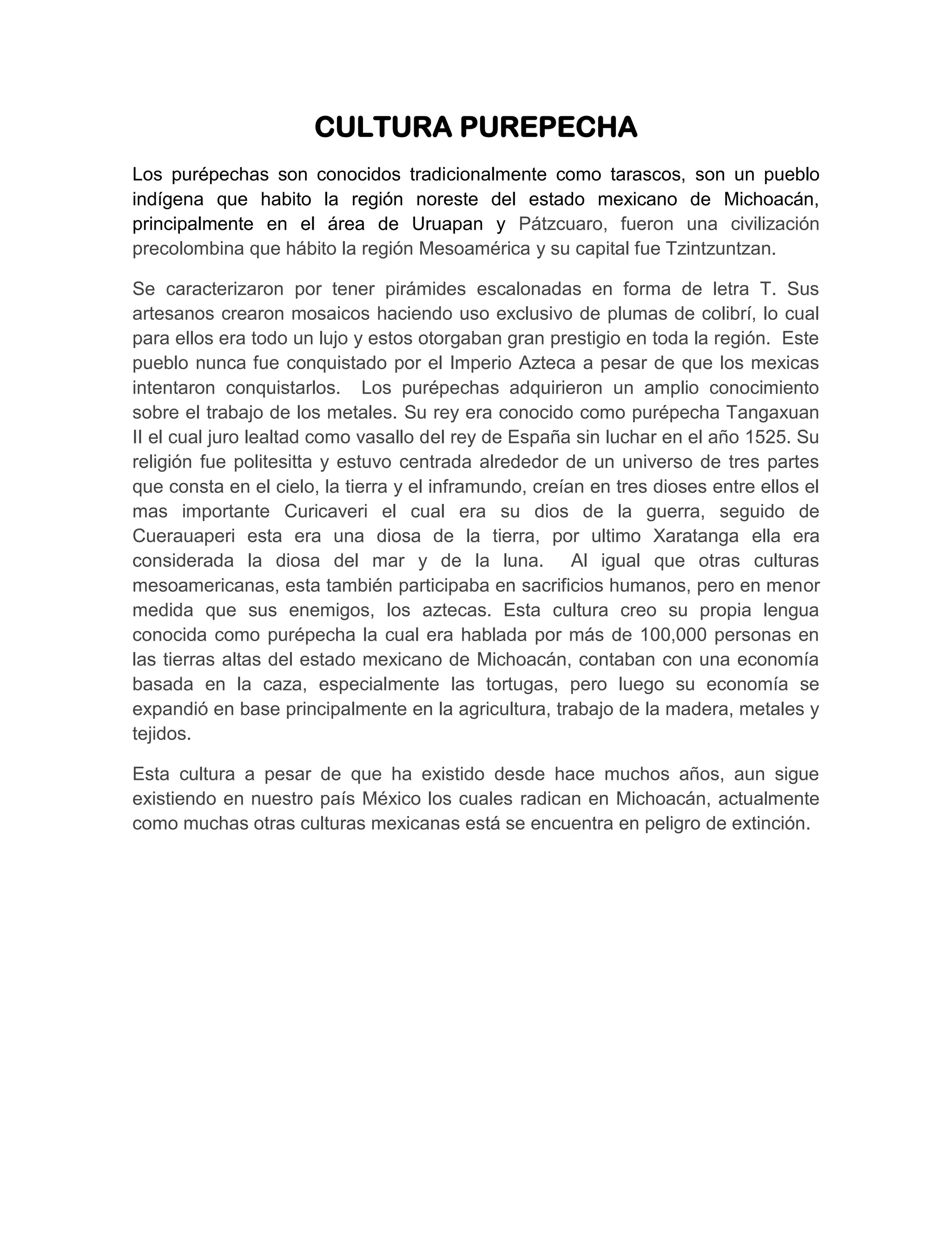Cultura purepecha | DOCX