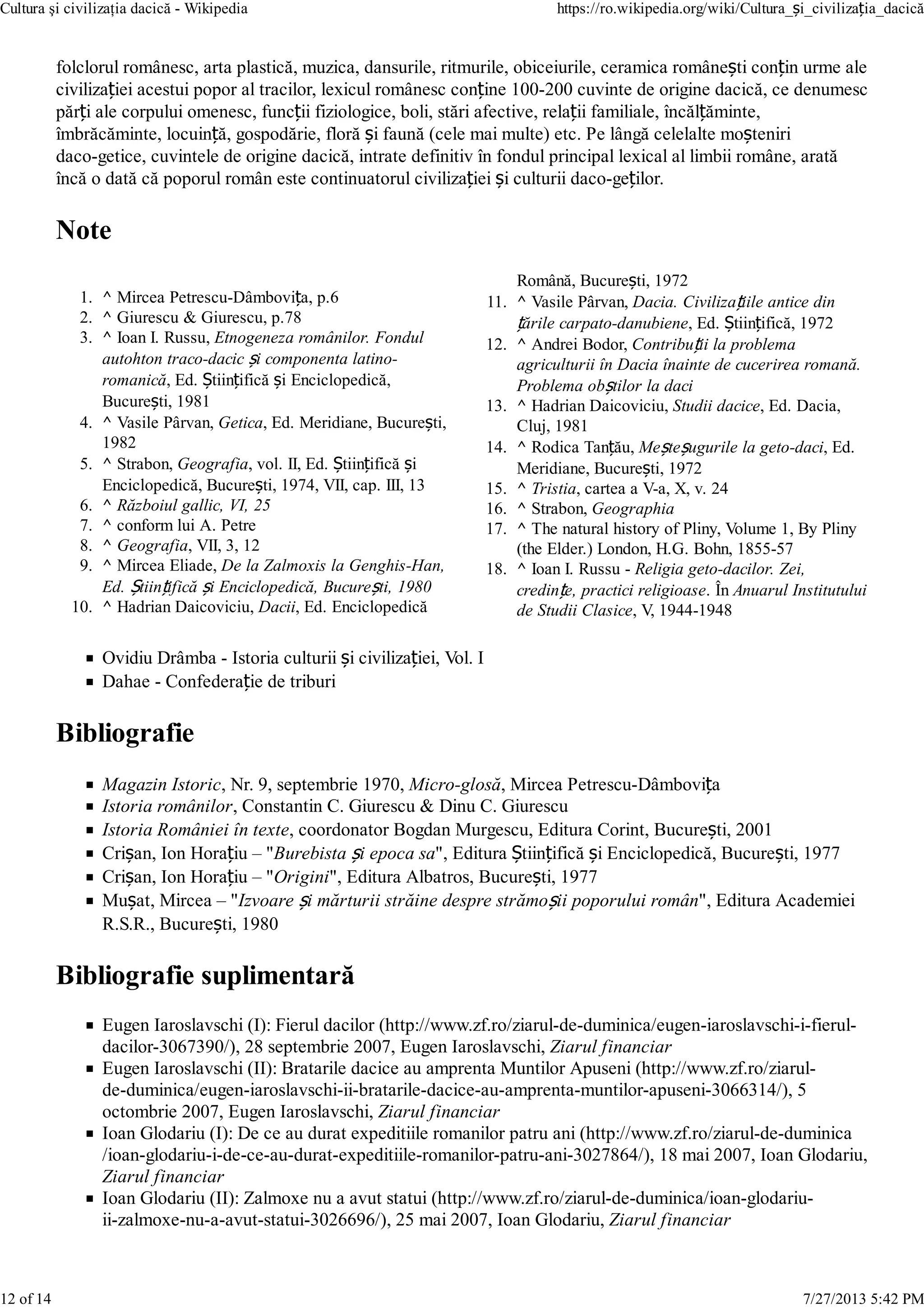 Cultura si civilizatia dacica | PDF