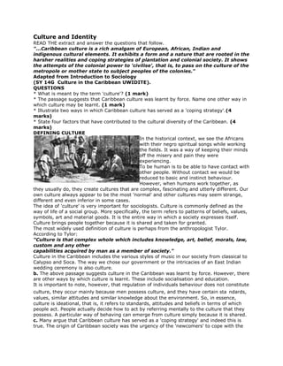 CAPE Sociology Unit One Culture and identity | DOCX