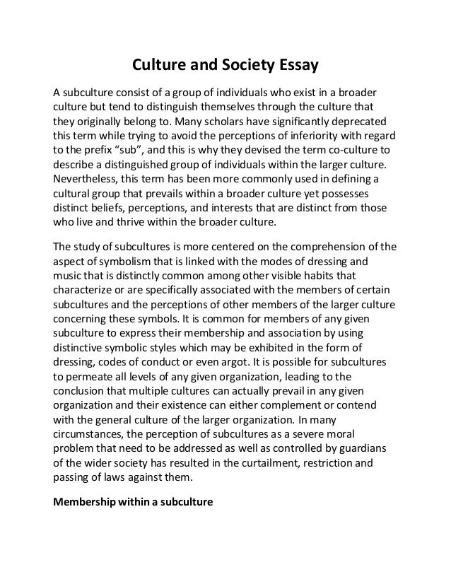 Culture And Society Essay Culture And Society Essay