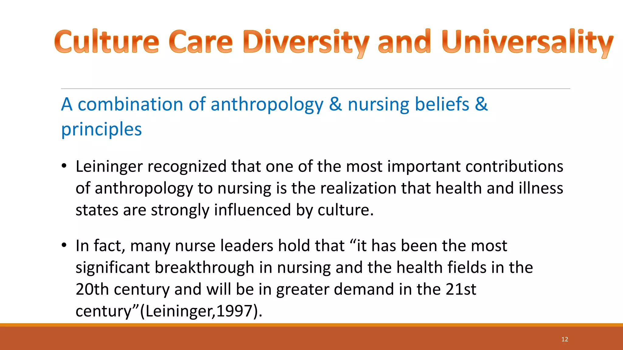 Culture care diversity and universality theory | PPTX