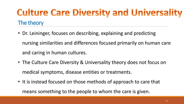 Culture care diversity and universality theory | PPTX