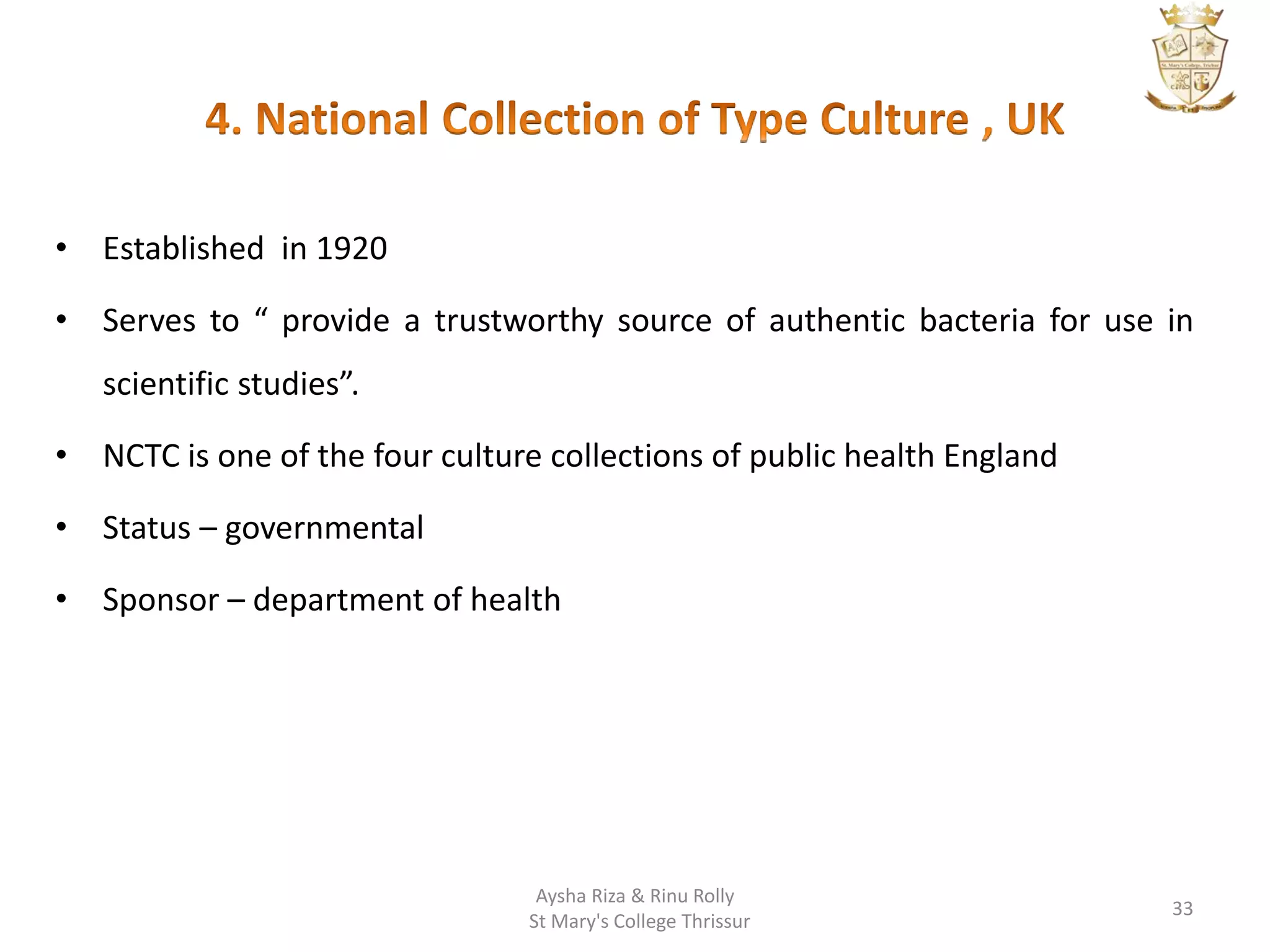 Culture collection center- National and International | PPTX