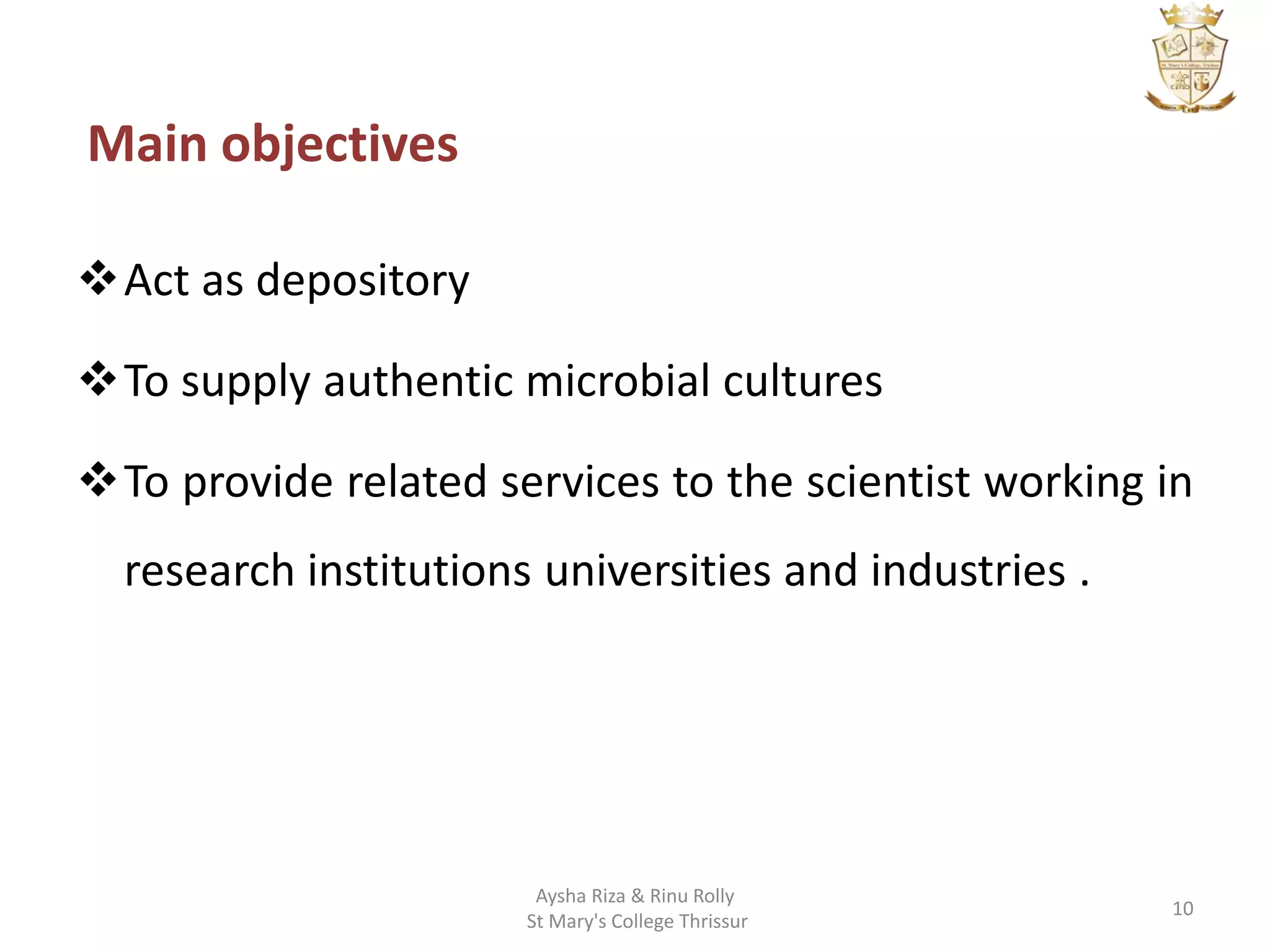 Culture Collection Center National and International | PPTX