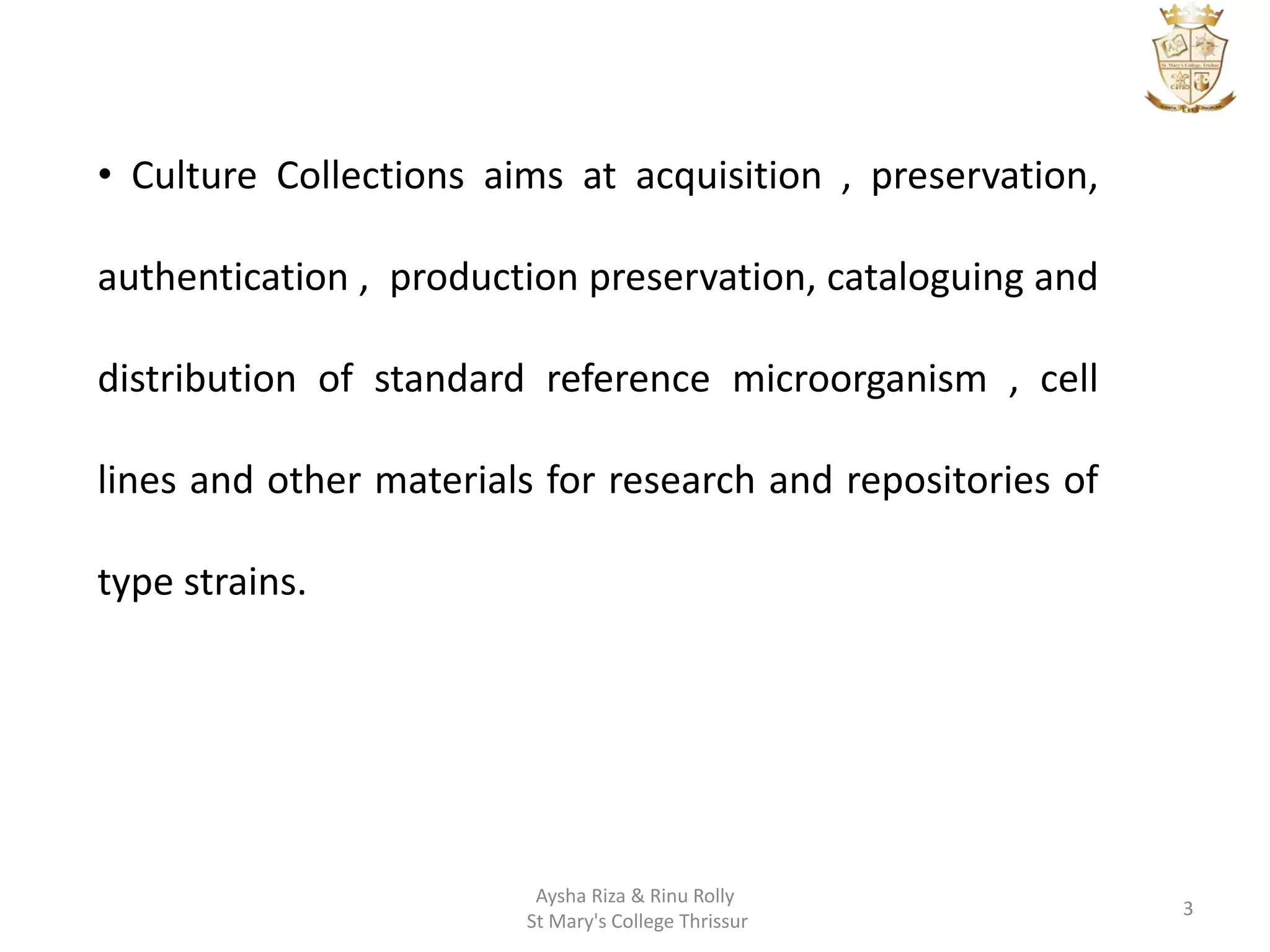 Culture Collection Center National and International | PPTX